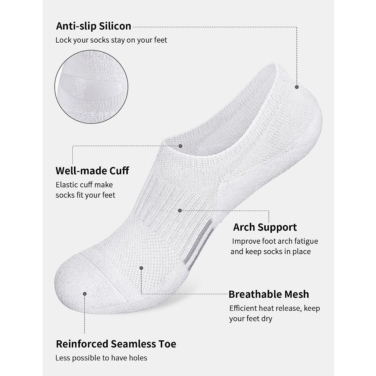 Airacker No Show Socks Womens Athletic Cushioned Low Cut Sports Running Ankle Socks for Women 6 Pairs