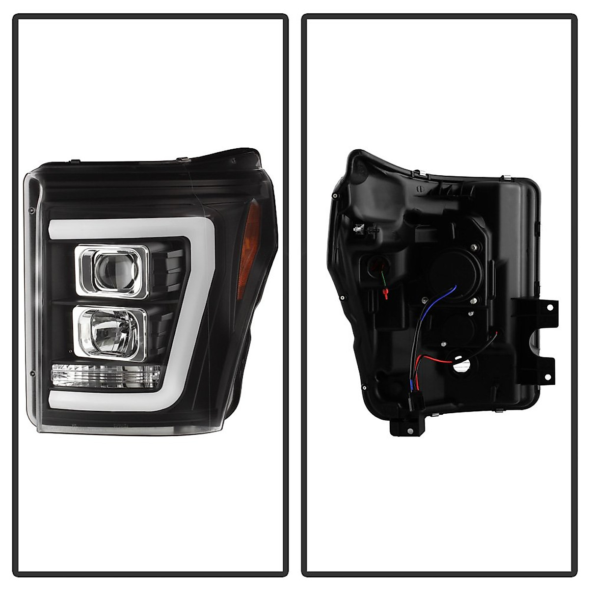 ACANII - For 2011-2016 Ford F250 F350 SuperDuty Black LED Tube Projector Headlights Headlamps Replacement Set Left+Right