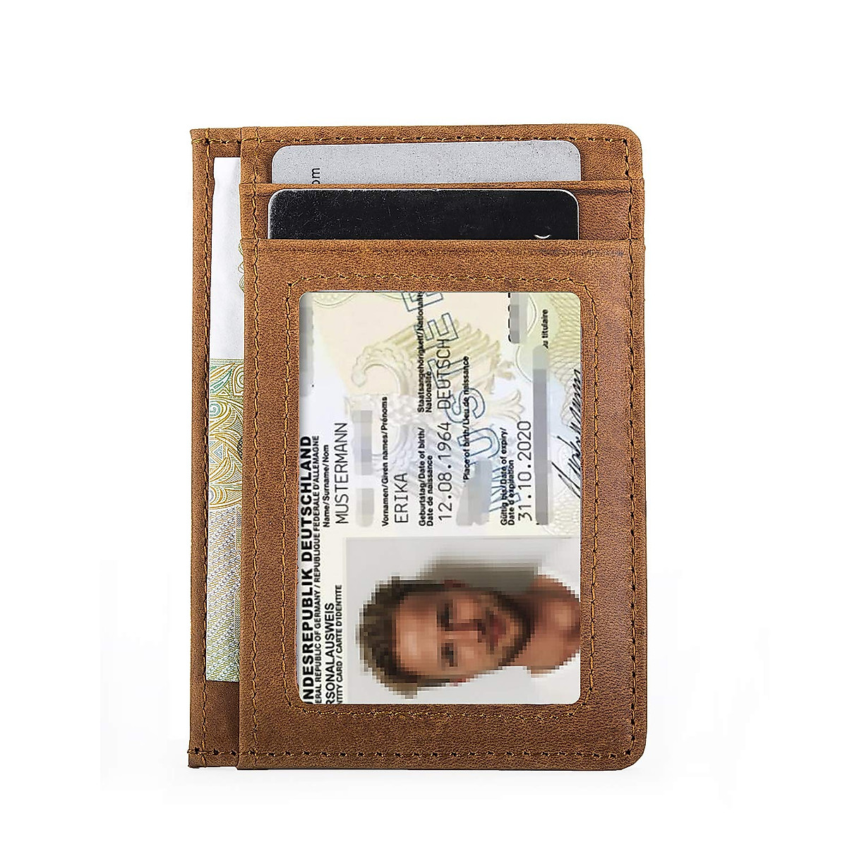 Engraved Minimalist Front Pocket RFID Blocking Wallets for Men&Women Mini Credit Card Holder Purse Thin Genuine Leather Brown Gift for Birthday, Anniversary or New Year - To My Daughter from Mom