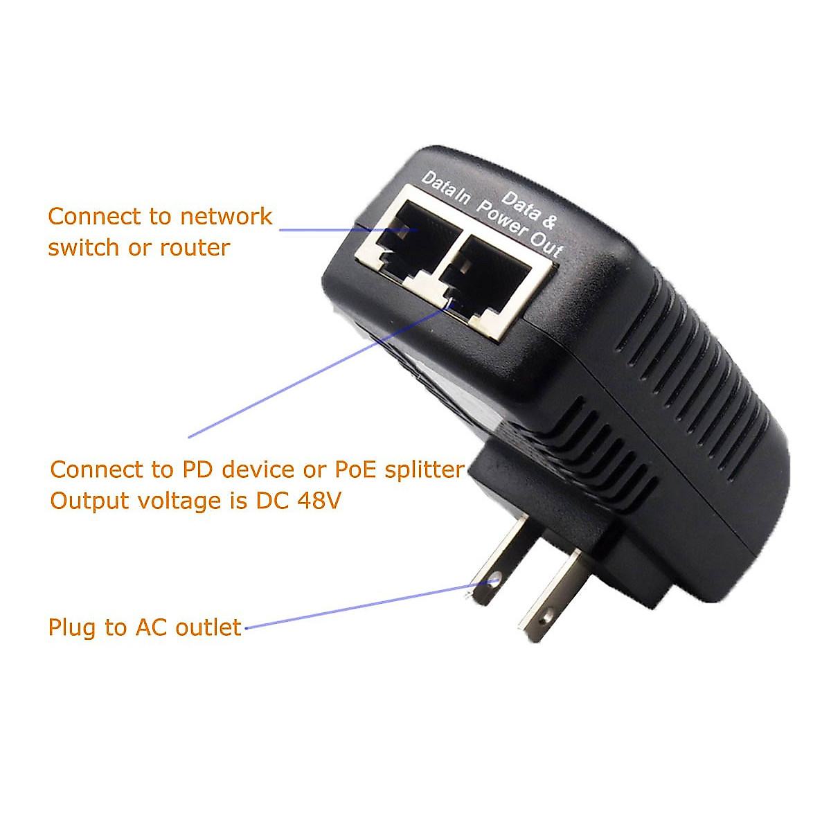 ANVISION 48V 0.5A PoE Injector Power Supply Ethernet Adapter with Wall Plug, IEEE 802.3af Compliant, 10/100Mbps, for IP Camera Voip Phones AP and More