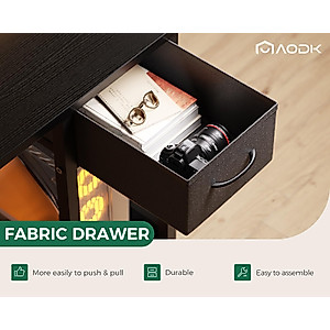 AODK Gaming Desk with LED Lights & Power Outlet, 40 Inch Computer Desk with Drawer, Reversible Desk with Adjustable Monitor Shelf & Headphone Hook for Home Office, Black