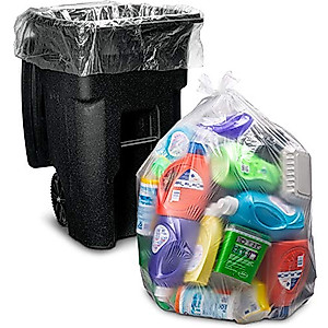 95-96 Gallon Clear Trash Bags, (Value 25 Bags w/Ties) Extra Large Clear Plastic Garbage Bags, 61"W x 68"H.