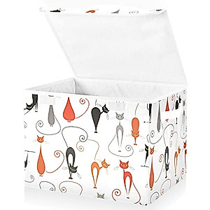 WELLDAY Kawaii Cat Storage Baskets Foldable Cube Storage Bin with Lids and Handle, 16.5x12.6x11.8 In Storage Boxes for Toys, Shelves, Closet, Bedroom, Nursery