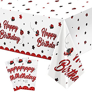 3 Pack Ladybug Birthday Party Tablecloth Little Ladybug Plastic Tablecloth Rectangular Ladybug Tablecloth Waterproof Table Cover Ladybug Theme Party Supplies for Dining Kitchen Decor, 108 x 54 Inch