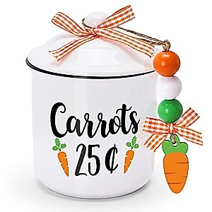 Easter Tiered Tray Decor Ceramic Canister Mini Jar Carrots 25￠ Candy Holder with Lid Orange Buffalo Plaid Bowknot for Cookie Snacks Spring Table Home Kitchen Accessory Holiday Gift Supplies Set of 1