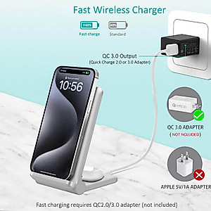 2 in 1 Wireless Charger,Foldable 20W Fast Wireless Charging Stand Compatible with iPhone 15/15 Pro/14/13/12/X/AirPods,Dual Phone induction charge station for Samsung,Pixel,Xperia,LG G8(No Plug)