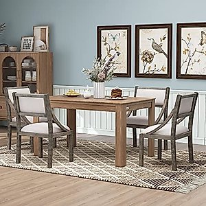 Merax (Gray Farmhouse 4-Piece Wooden Upholstered Cushion for Kitchen Dining Living Room, Set of 4, Table Set-4 Chairs