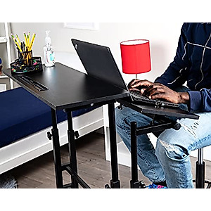Mind Reader Woodland Collection, Mobile Sit/Stand Laptop Desk with Side Storag Adjustable, Tiltable, Lockable Casters, Portable, X-Large, Black