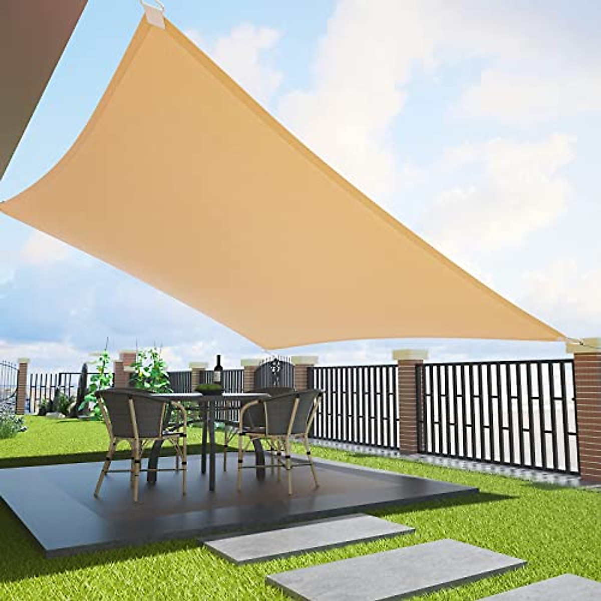 Duerer Sun Shade Sails Canopy 10' x 13' Rectangle, 95% UV Blockage, 185GSM Sail Shade Keep Cool for Patio, Garden, Pergola, Backyard, Outdoor Facility & Activities -Sand
