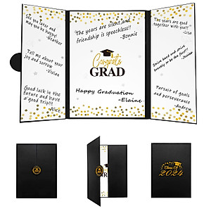 Vlipoeasn 2024 Graduation Guest Book Alternative Signature Congrats Certificate Black Gold Class of 2024 Graduation Party Supplies Guest Book for College High School Unique Graduation Gift for Friends