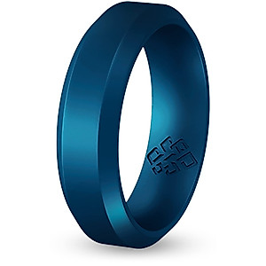 Knot Theory Metal Dark Blue Silicone Ring for Men Women - Breathable Bevel Comfort Fit 6mm Wedding Band Size 12