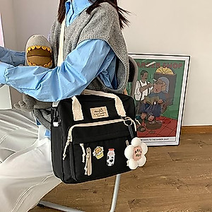 MUSICARD Girls Kawaii Backpack with Cute Pins and Pendant, Japanese Schoolbag Aesthetic Rucksack with Accessories for Teens