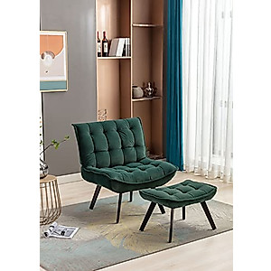 INMOZATA Modern Accent Chair Velvet Fabric Leisure Chair Armchair TV Chair Bedroom Chair with Footstool Black Legs for Indoor Home and Living Room,Dark Green