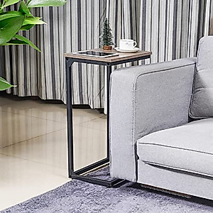 AMHANCIBLE Tall C Shaped End Table Set of 2, Side Tables for Sofa, Couch Table, Small workstations, TV Tray Table for Living Room, Bedroom, Office, Metal Frame, HET02BGY