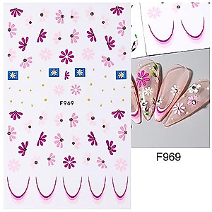 Flower Nail Art Stickers 3D Colorful Floral Decals Self Adhesive Botanical Nail Art Stickers Daisy Design Art DIY Nail Accessories for Women Acrylic Nail Decoration 8 Sheets