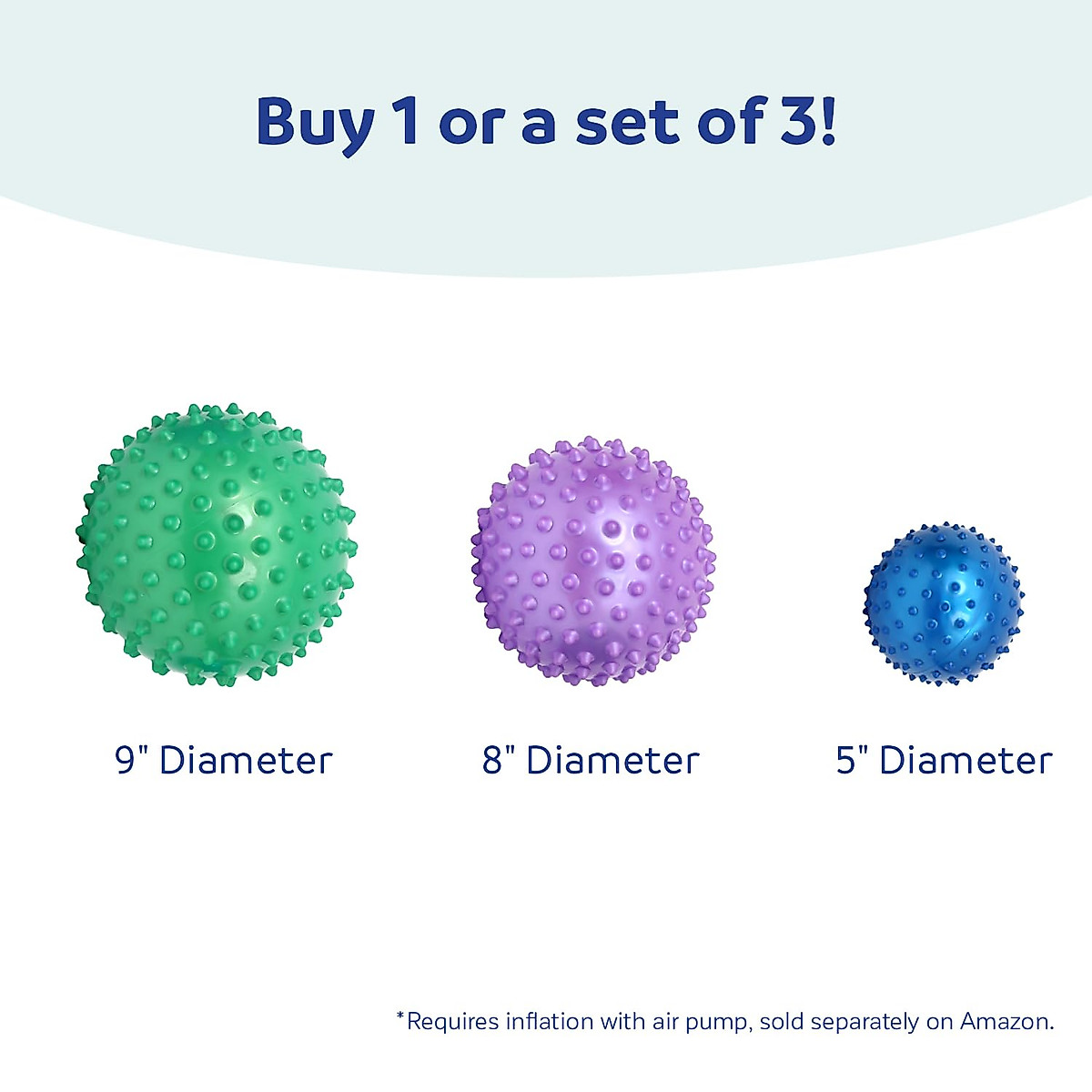 Fun and Function – Spiky Tactile Balls – Bumpy, Textured, Tactile Sensory Balls for Kids Ages 3+ – Set of 3 (5” Blue, 8” Purple & 9” Green)