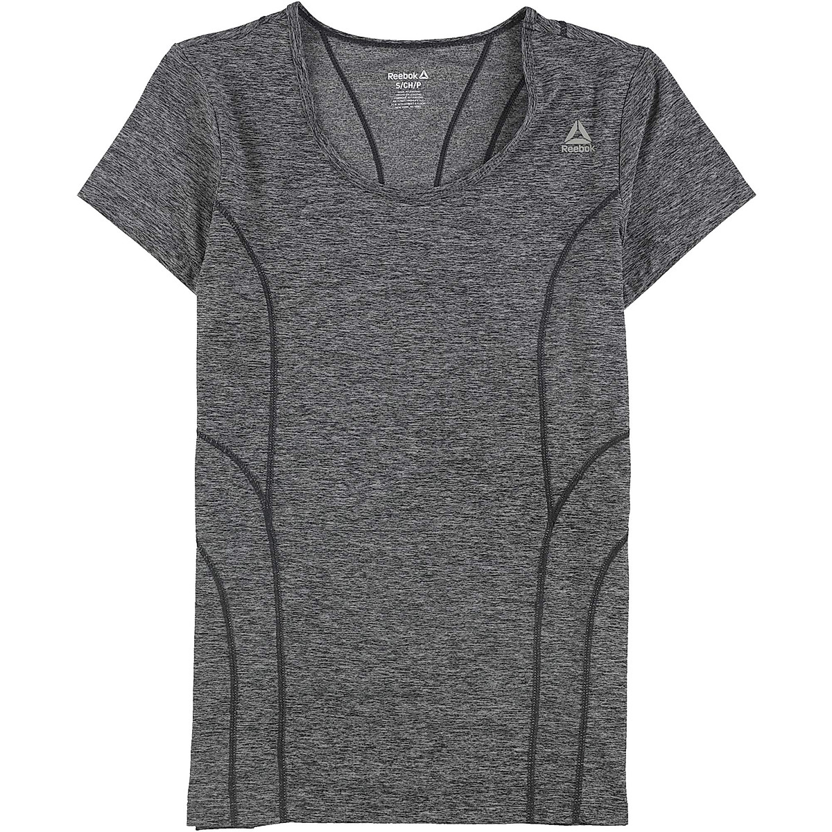 Reebok Womens Reversed Marled Basic T-Shirt, Black, X-Large