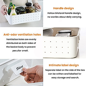 vacane Large Plastic Storage Baskets with Snap Lid, Extremely Durable, Storage Baskets for Organizing Stackable Storage Box with Handle for Closet Office, 14 x 10 x 8 inch, White