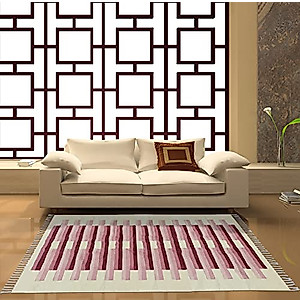 Casavani Hand Block Printed Boho Area Rug Hand Made Striped Tassel Rug Cotton Easy Washable Rugs Floor Carpet for Doormat Entryway Living Room Bedroom Hallway Balcony 10x16 Feet