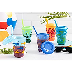 Ello Kids Plastic Reusable Color Changing Cups with Twist on Splash-Proof Lids and Straw, BPA Free, Dishwasher Safe, 12oz, Rainforest, 4 Pack