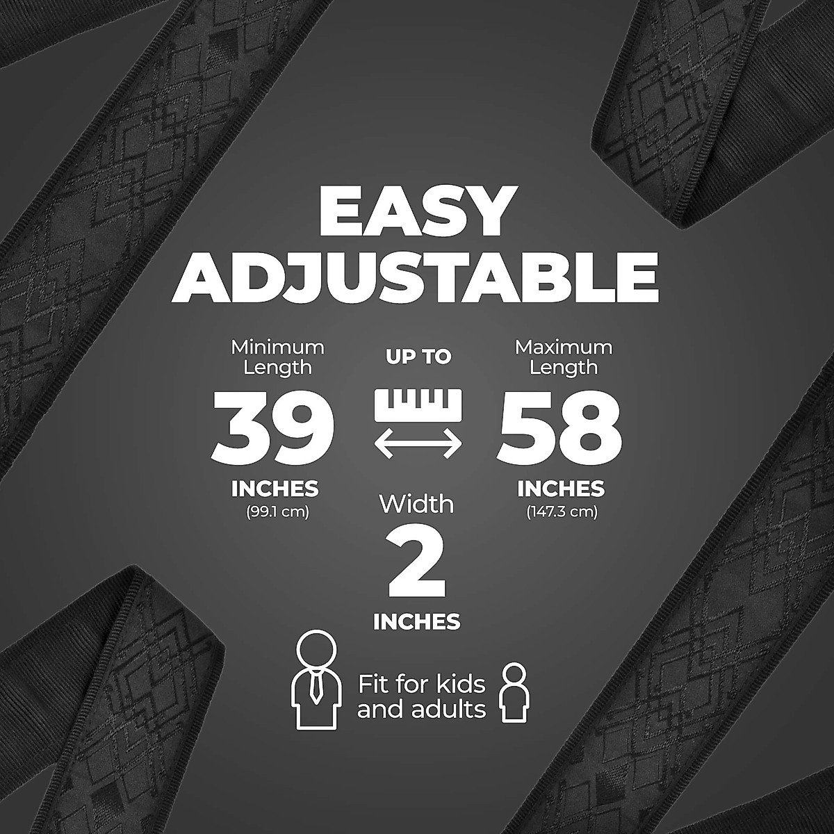 Perris Leather Guitar Strap - Satin Diamond Design Jacquard Ribbon Guitar Strap, with Leather Ends - Electric/Acoustic/Bass Guitar Strap - Adjustable Strap From 39″ to 58″ - Black (TWS-6542)