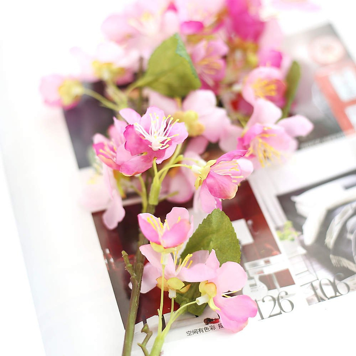 Artificial Flowers, Fake Flowers Silk Artificial Cherry Blossom Bridal Wedding Bouquet for Home Garden Party Wedding Decoration 3 Pcs (Red & Light Pink)