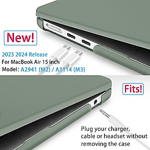 Mektron Case for MacBook Air 15 INCH 2024 M3 A3114 /2023 M2 A2941 Case with 15.3" Liquid Retina Display & Touch ID Cover, Plastic Hard Shell with Screen Protector, Matte Midnight Green