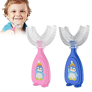 Kdgtebo 2 PCS U Shaped Toothbrush,Kids Toothbrushes,Kids U Shaped Toothbrush,U Shape Kids Manual Toothbrush,360 Kids U-Shaped Toothbrush,Soft Silicone Brush Head,Design for Toddler Toothbrush Age 2-6
