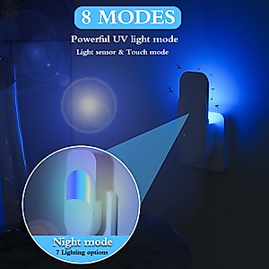 BUGXX Indoor Flying Insect Trap Plug-in Mosquito Killer,Flies, Fruit Flies, Moths, Gnats,Catcher Fly Tapper UV Attractant Bugs Light with Colorful Night Light Mode for Home(White-1PACK)