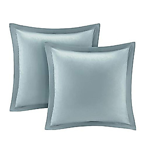 Madison Park Essentials Brystol 24 Piece Room in a Bag Faux Silk Comforter Jacquard Paisley Design Matching Curtains Down Alternative Hypoallergenic All Season Bedding-Set, King (104 in x 92 in), Blue