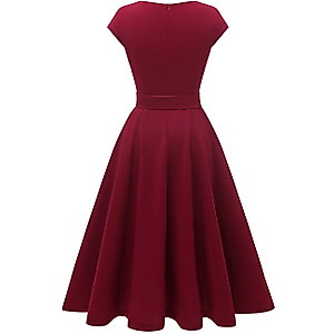 DRESSTELLS Cocktail Dress for Women, 2024 Formal Wedding Guest Mother Bride Evening Dress, Aline Swing 1950s Vintage Tea Party Graduation Long Dresses Burgundy 2XL