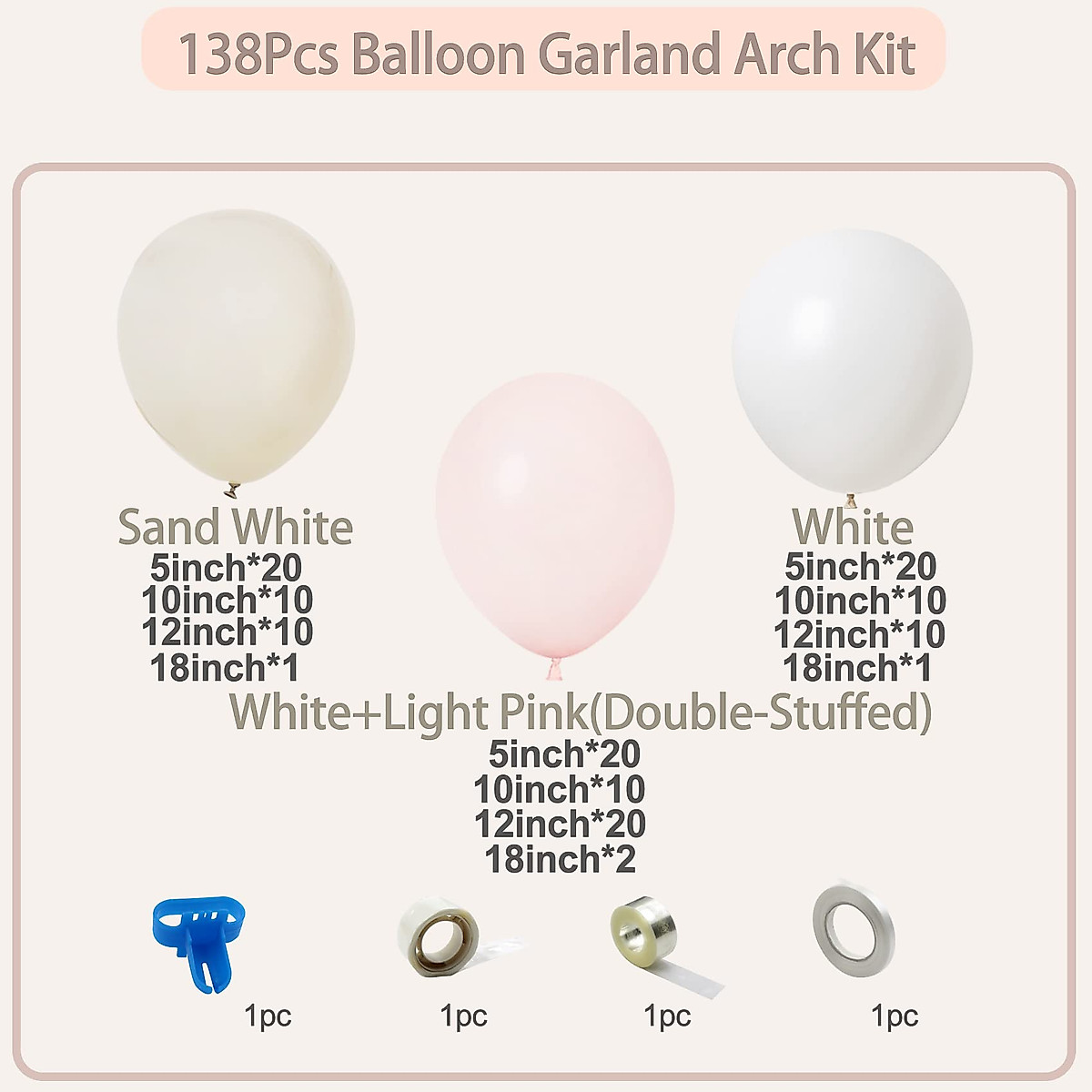 138Pcs Apricot White Balloon Arch Garland Kit White Nude Pink Apricot Party Balloons Decoration Set for Baby Shower Wedding Birthday Party Supplies Birthday Graduation Party…
