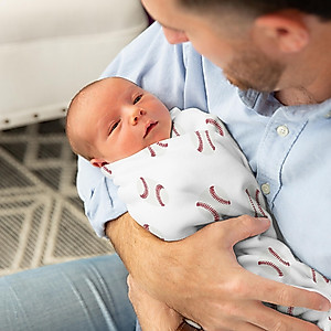 Sweet Jojo Designs Baseball Baby Boy Swaddle Blanket Jersey Stretch Knit for Newborn or Infant Receiving Security - Red and White Americana Sports