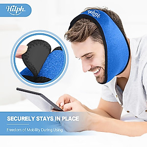Hilph Wisdom Teeth Recovery Ice Pack Head Wrap. Adjustable Jaw Strap with 4 Replacement Hot Cold Packs for Dental, Chin, TMJ Relief, Oral Surgery, Tooth Extraction & Teeth Removed, Tonsillectomy Blue