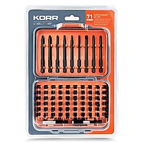 KORR Tools KIBPP022 71pc Security Bit Set Phillips, Square Recess, Slotted, Pozi Lock, Torx, Torx Tamper, Hex Tamper, Tri-Wing, Spanner, Torq-set, Clutch, Spline Specialty Driver Bits