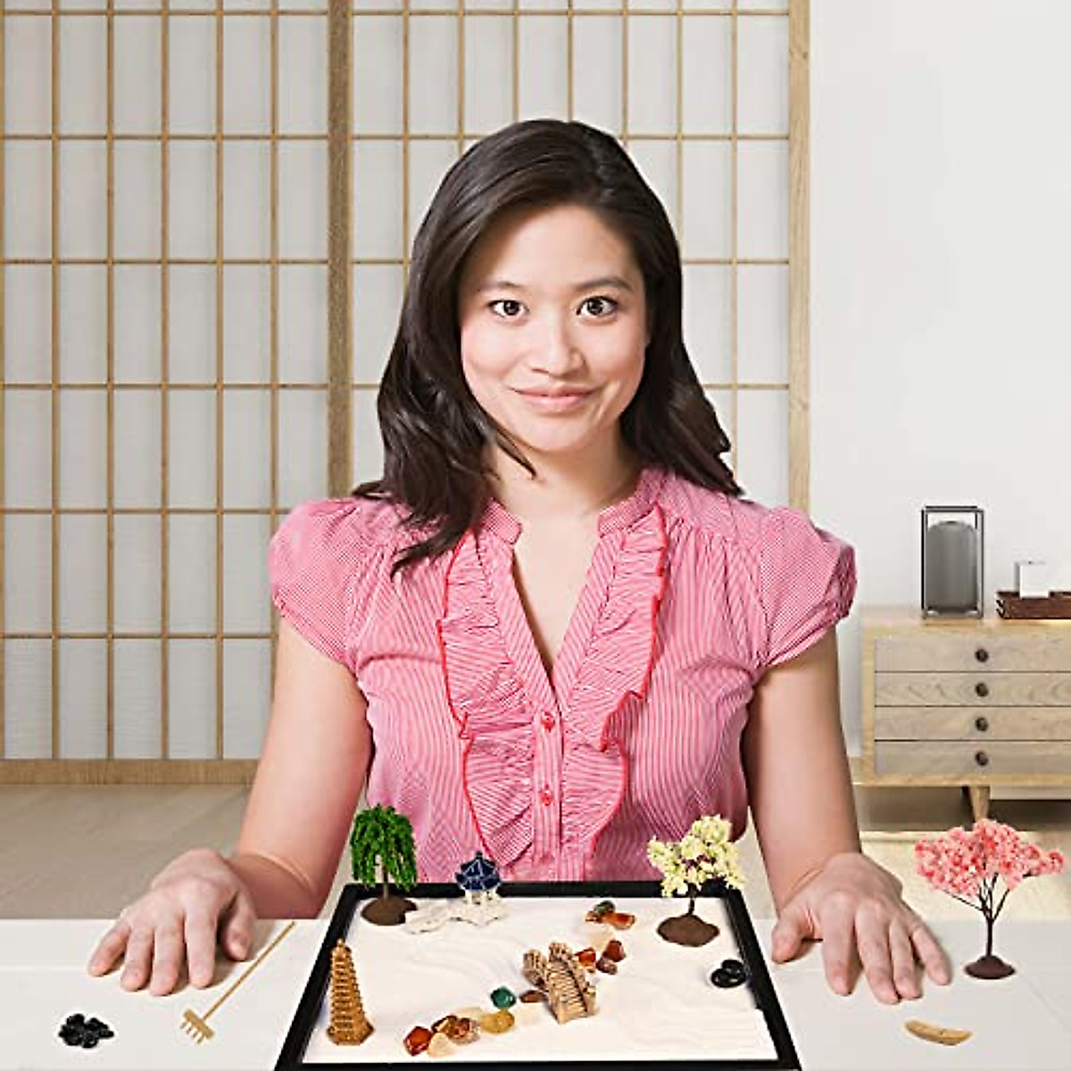 Yoquare Mini Zen Garden Kit - 10" x 7" Upgraded Zen Garden for Desk with 18 Accessories Sand Garden Decoration Included Sand Tray,Zen Garden Rake,Trees,Pagoda,Bridge,Pavilion,Boat Zen Gifts Women