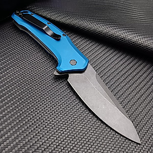 Blue Pocket Knife，3.15" 9Cr13Mov Steel Blade and T6 Aluminium Handle，SpeedSafe Assisted Flipper Folding Knife with Reversible Pocketclip，EDC Liner Lock Knife for Hunting