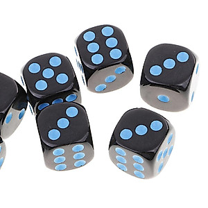 Dovewill 10Pcs D6 Dice Six Sided Spot Dices Set for Dungeons and Dragons RPG MTG Party Board Games Blue Black
