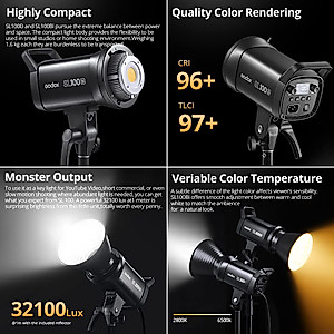 Godox SL100Bi 100W 2800-6500K White Yellow Version LCD Panel LED Video Light Continuous Output Bowens Mount Studio Light (SL100BI)