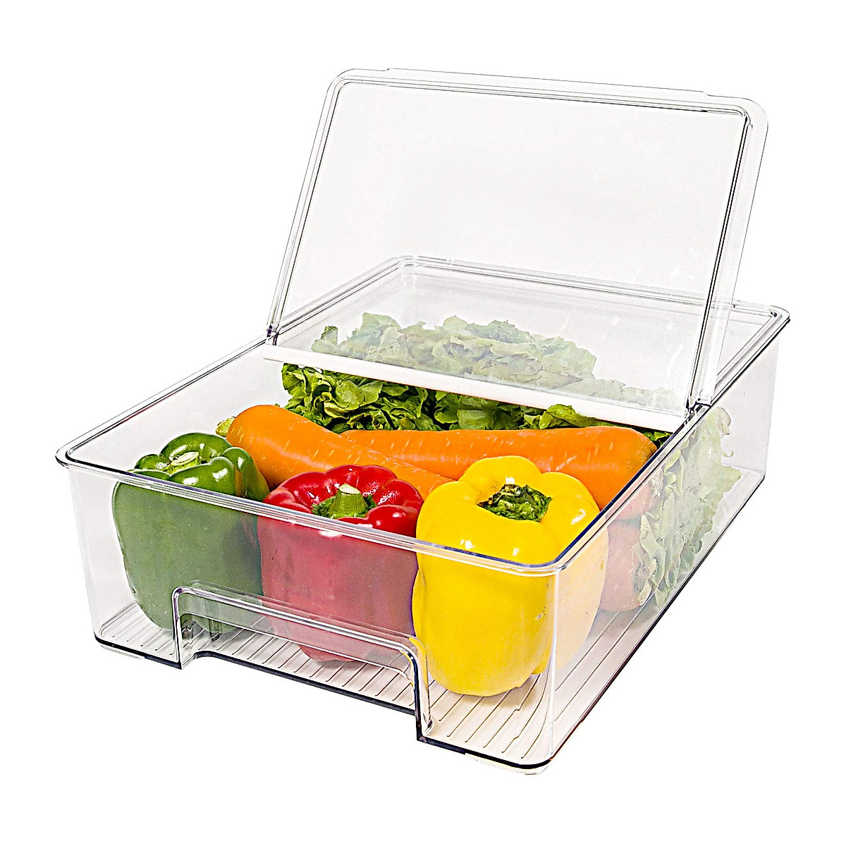 elabo Food Storage Containers Fridge Produce Saver- Stackable Refrigerator Organizer Keeper Drawers Bins Baskets with Lids and Removable Drain Tray for Veggie, Berry and Fruits