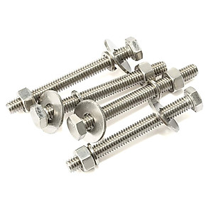 1/4-20 x 4 Hex Head Bolts with Hex Nuts and Thick Flat & Lock Washers, Fully Threaded, Stainless Steel 18-8, Plain Finish, 8 Sets