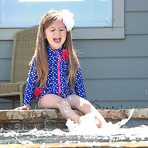 SwimZip Girls' Long Sleeve Rash Guard and Bikini Bottoms Swimsuit Set - UPF 50+ Blue