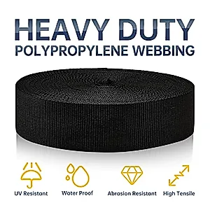 Tinup Webbing 2 Inch Strap Black, Nylon Climbing Webbing Straps 1 Inch Wide, Polypropylene Lawn Chair Webbing Replacement for Indoor or Outdoor Gear, DIY Crafting，Pet Leash