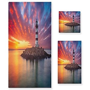 Flradish Lighthouse Towels 3 Pack Bath Towels for Bathroom Set Soft Cotton Highly Absorbent Lightweight & Quickdry Towel Set 1 Bath Towel,1 Hand Towel,1 Washclothe