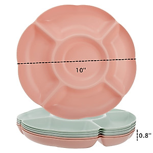 Lyellfe Set of 12 Divided Serving Tray, Eco-friendly Wheat Straw Snack Appetizer Serving Dish, 10 Inch Nut Candy Platter, Round Relish Tray for Party, Chips and Dip, Veggie