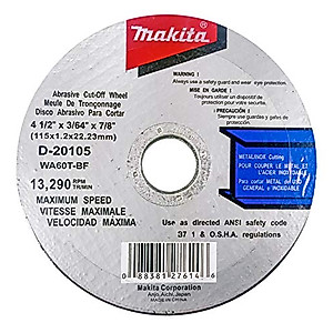 Makita 5 Pack - 4.5" Cut Off Wheels For 4.5" Grinders - Aggressive Cutting For Metal & Stainless Steel/INOX - 4-1/2" x .045" x 7/8-Inch