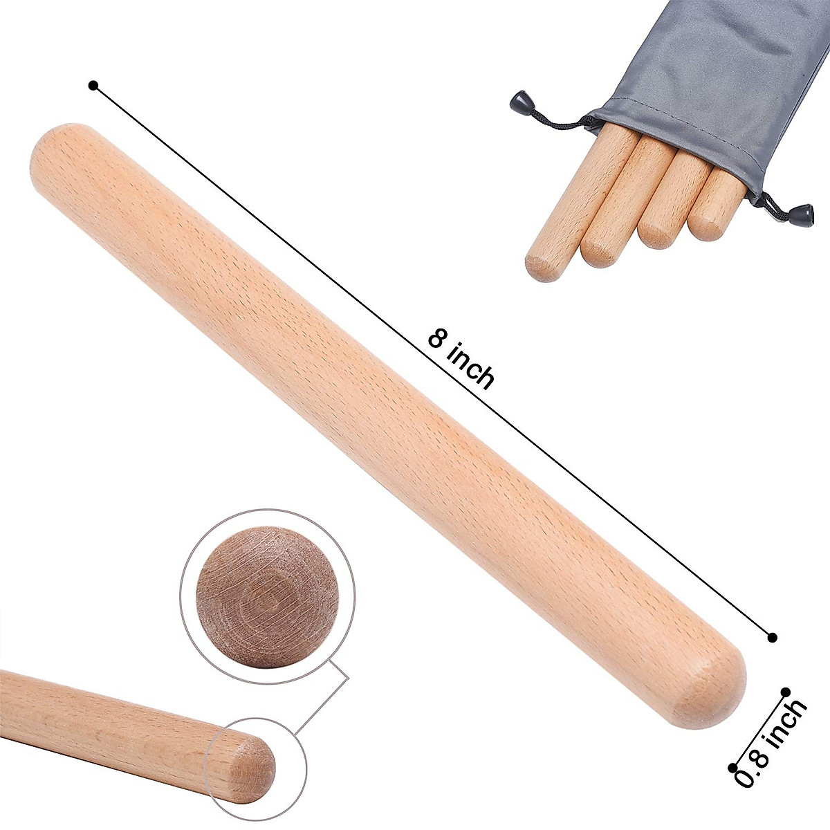 8 Pcs Musical Percussion Instrument Set, Includes 4 Pcs 8 Inch Rhythm Sticks Wood Claves and 4 Pcs Wood Egg Shakers