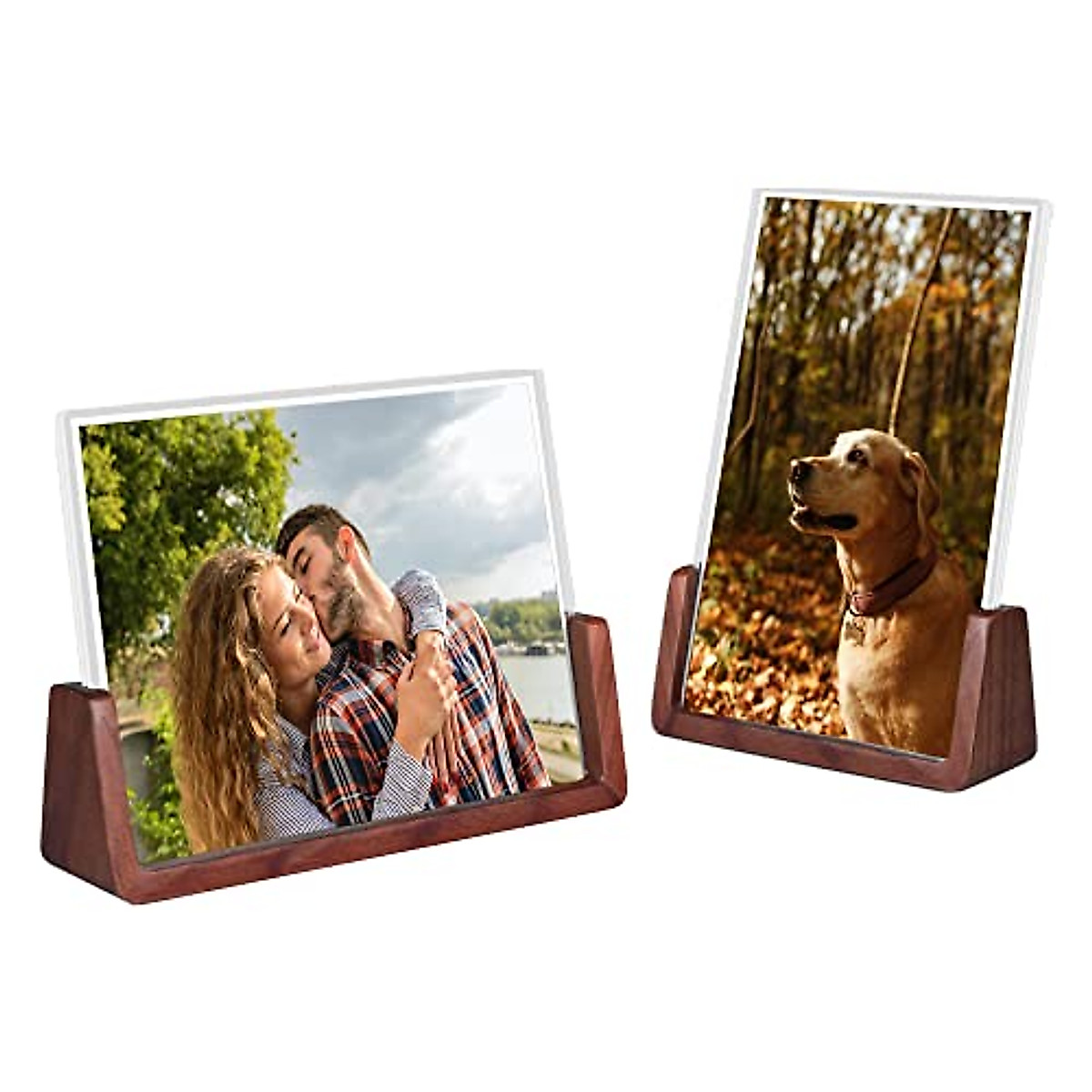 Komimaci 4x6 picture frames, Solid Rustic Wooden Photo Frames with Walnut Wood Base and High Definition Acrylic Glass Covers - 2 Pack for Tabletop or Desktop Display (4x6 inch, Horizontal + Vertical)