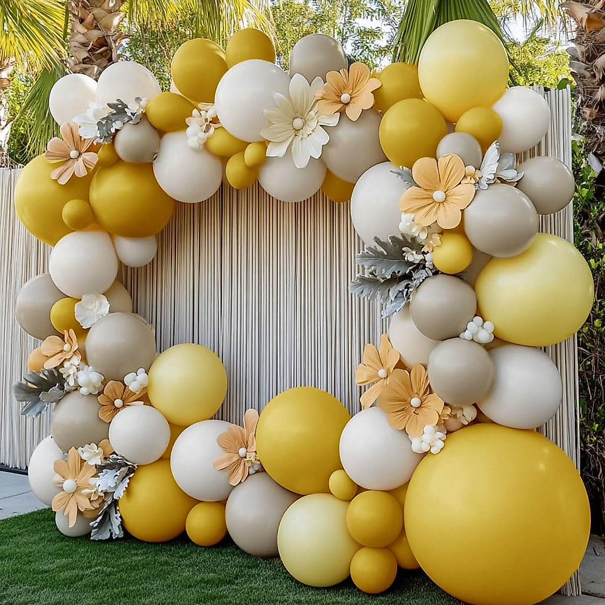 Mustard Yellow Balloon Garland Kit - Double Stuffed Sand White Yellow Pastel Balloon for Birthday, Baby Shower, Gender Reveal, Boho Bee Party Decoration