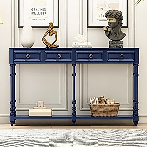 INMOZATA Farmhouse Entryway Table, Narrow Console Table with 2 Drawers, 59" Sofa Table with Storage Shelf, Console Tables for Entryway, Living Room, Hallway, Foyer,Blue